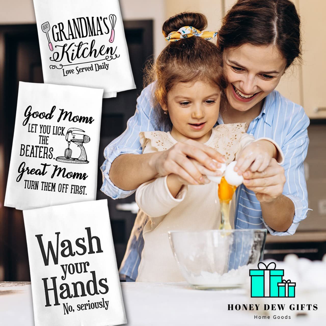 Honey Dew Gifts Funny Kitchen Towels, Today's Good Mood is Sponsored by Coffee Flour Sack Towel, 27 inch by 27 inch, 100% Cotton, Highly Absorbent Hand and Dish Towels, Multi-Purpose Towel