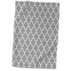 3D Rose Dark Gray Quatrefoil Pattern-Grey Moroccan Tiles-Modern Stylish Geometric Clover Lattice Hand/Sports Towel, 15 x 22, Multicolor