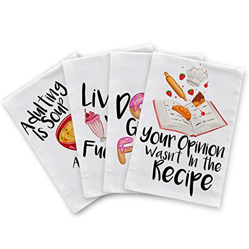 Kitcha Funny Kitchen Towels and Dishcloths Sets of 4 |Unique Funny Dish Towels with Sayings, Perfect for Housewarming Gifts New Home| Funny Hand Towels for Kitchen Gifts.