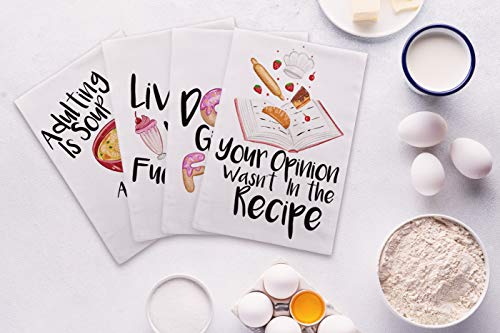 Kitcha Funny Kitchen Towels and Dishcloths Sets of 4 |Unique Funny Dish Towels with Sayings, Perfect for Housewarming Gifts New Home| Funny Hand Towels for Kitchen Gifts.