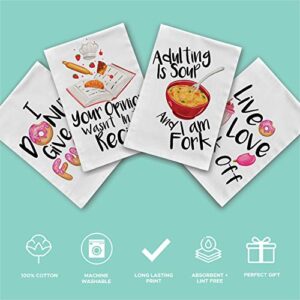 Kitcha Funny Kitchen Towels and Dishcloths Sets of 4 |Unique Funny Dish Towels with Sayings, Perfect for Housewarming Gifts New Home| Funny Hand Towels for Kitchen Gifts.