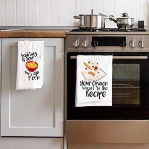 Kitcha Funny Kitchen Towels and Dishcloths Sets of 4 |Unique Funny Dish Towels with Sayings, Perfect for Housewarming Gifts New Home| Funny Hand Towels for Kitchen Gifts.