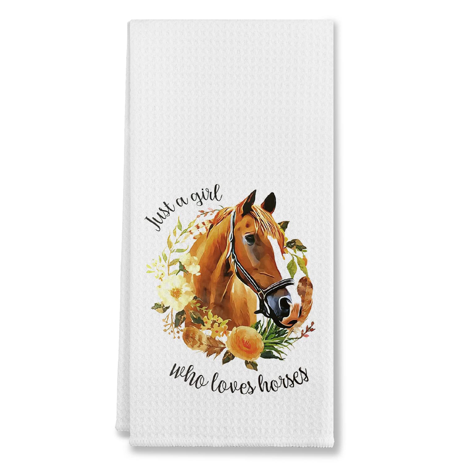 Just a Girl Who Loves Horses Kitchen Towels & Tea Towels, Dish Cloth Flour Sack Hand Towel for Farmhouse Kitchen Decor，24 X 16 Inches Cotton Modern Dish Towels Dishcloths,Gifts For Horse Lovers Riders