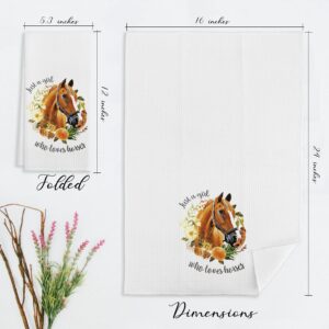 Just a Girl Who Loves Horses Kitchen Towels & Tea Towels, Dish Cloth Flour Sack Hand Towel for Farmhouse Kitchen Decor，24 X 16 Inches Cotton Modern Dish Towels Dishcloths,Gifts For Horse Lovers Riders