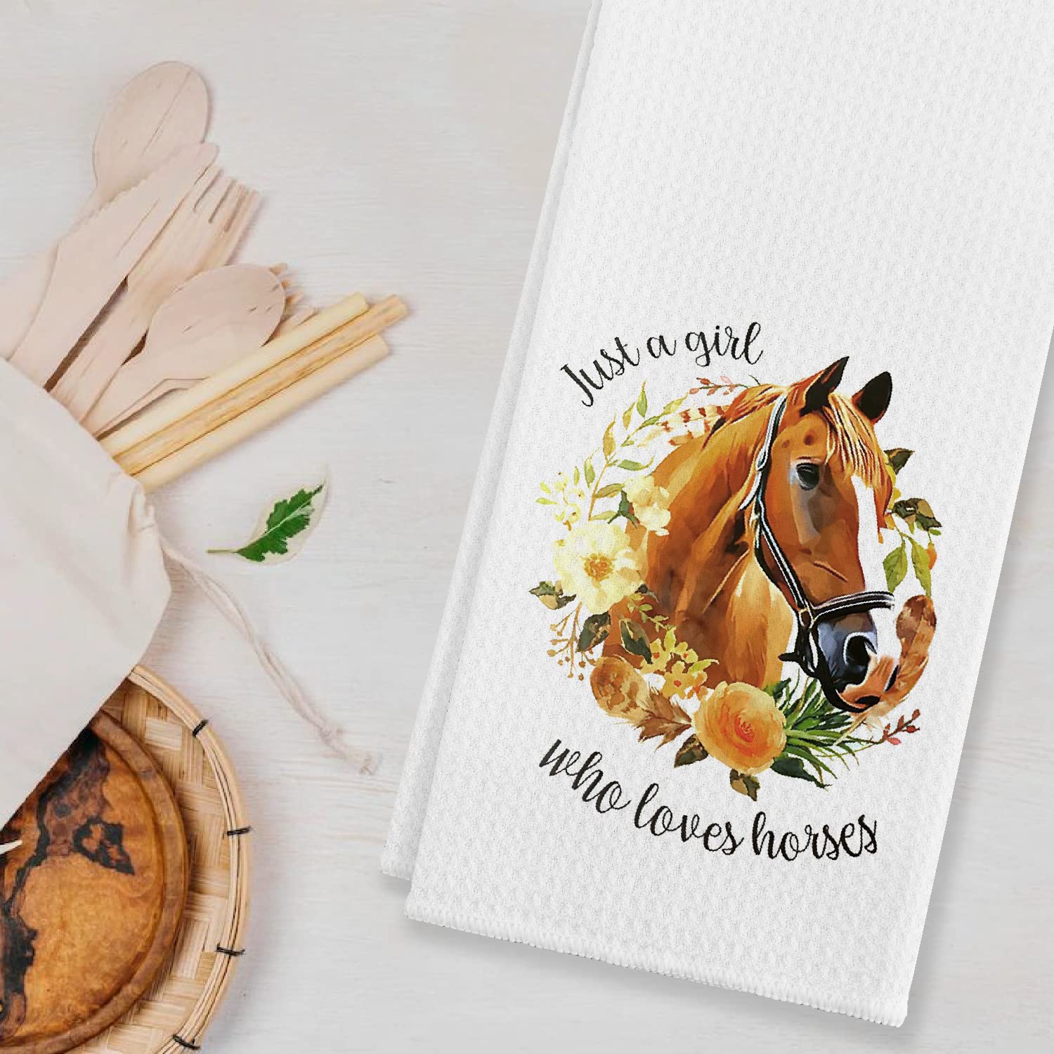 Just a Girl Who Loves Horses Kitchen Towels & Tea Towels, Dish Cloth Flour Sack Hand Towel for Farmhouse Kitchen Decor，24 X 16 Inches Cotton Modern Dish Towels Dishcloths,Gifts For Horse Lovers Riders