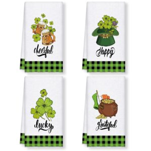 tatuo 4 pcs st. patrick's day kitchen towel irish shamrock dish towels bath towels 18 x 28 inch happy st. patrick's day bathroom towels hand towels absorbent drying cloth for kitchen bathroom