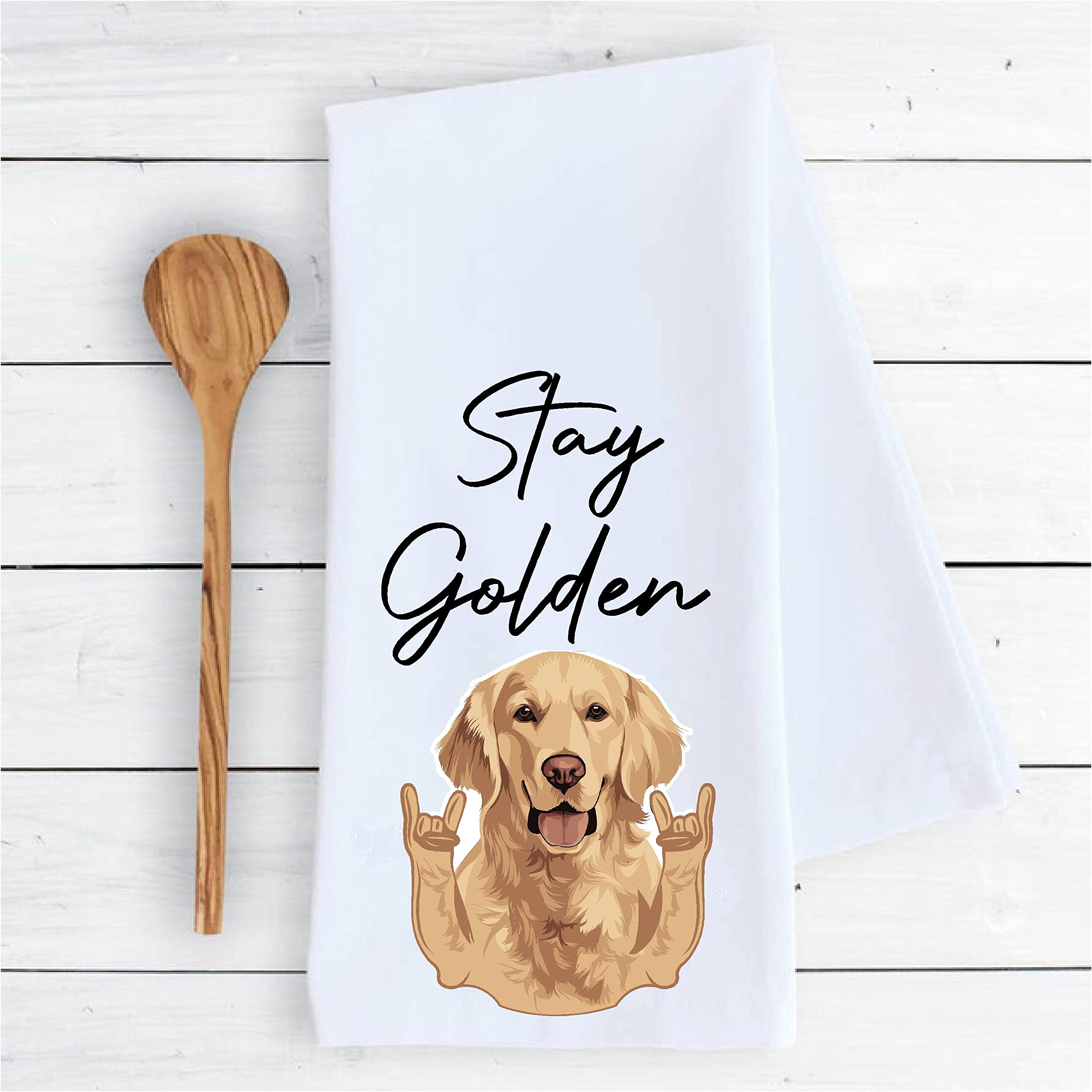 Kitchen dish towel Stay Golden Retriever pet funny cute Kitchen Decor drying cloth…100% COTTON