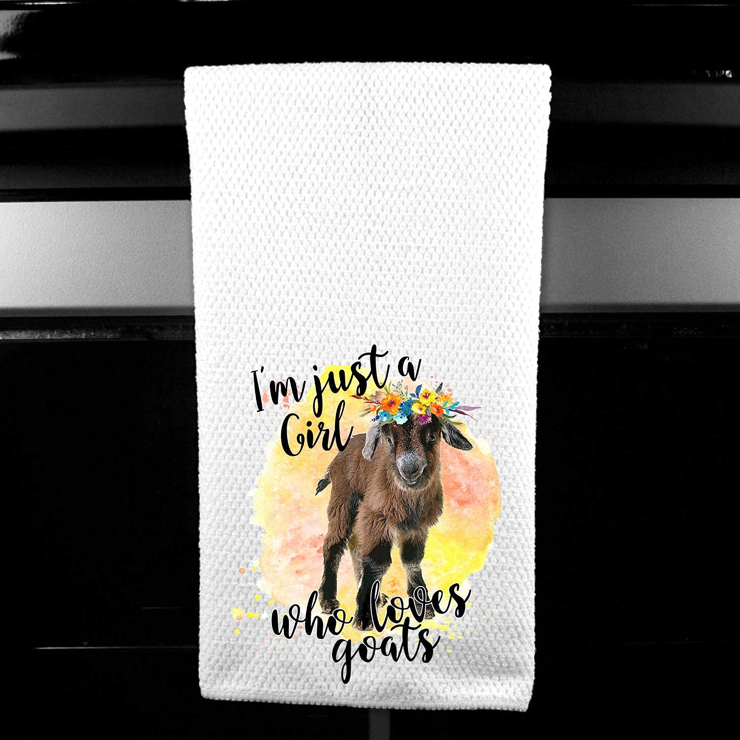 Floral I'm Just a Girl Who Loves Goats Funny Farm Kitchen Tea Towel Gift for Her