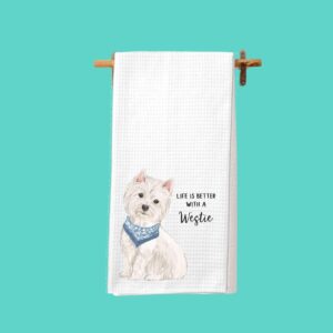 Watercolor Life is Better with a West Highland Terrier "Westie" Microfiber Kitchen Tea Bar Towel Gift for Animal Dog Lover