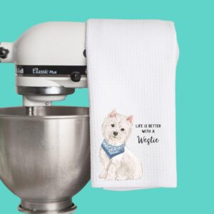 Watercolor Life is Better with a West Highland Terrier "Westie" Microfiber Kitchen Tea Bar Towel Gift for Animal Dog Lover