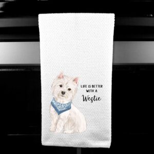 Watercolor Life is Better with a West Highland Terrier "Westie" Microfiber Kitchen Tea Bar Towel Gift for Animal Dog Lover