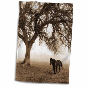 3d rose western sepia toned horse on a ranch with an oak tree twl_202972_1 towel, 15" x 22", multicolor