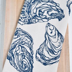 Tea Towel, Oyster Shell, Navy Blue, Nautical, Organic Cotton, Hand Screen Printed, Flour Sack Dish Towel, Sweet Housewarming Gift, Natural