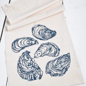 Tea Towel, Oyster Shell, Navy Blue, Nautical, Organic Cotton, Hand Screen Printed, Flour Sack Dish Towel, Sweet Housewarming Gift, Natural