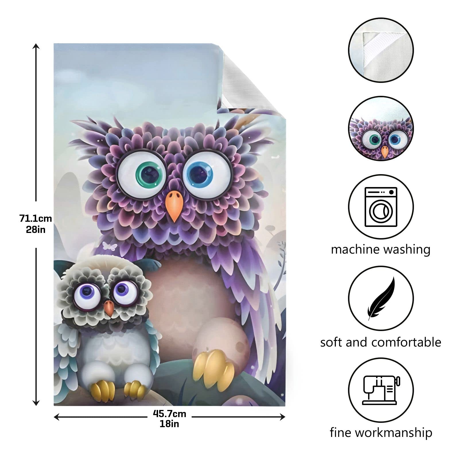 SLHKPNS Purple Owls Kitchen Dish Towel Set of 4, Cartoon Art 18x28in Absorbent Dishcloth Reusable Cleaning Cloths for Household Use