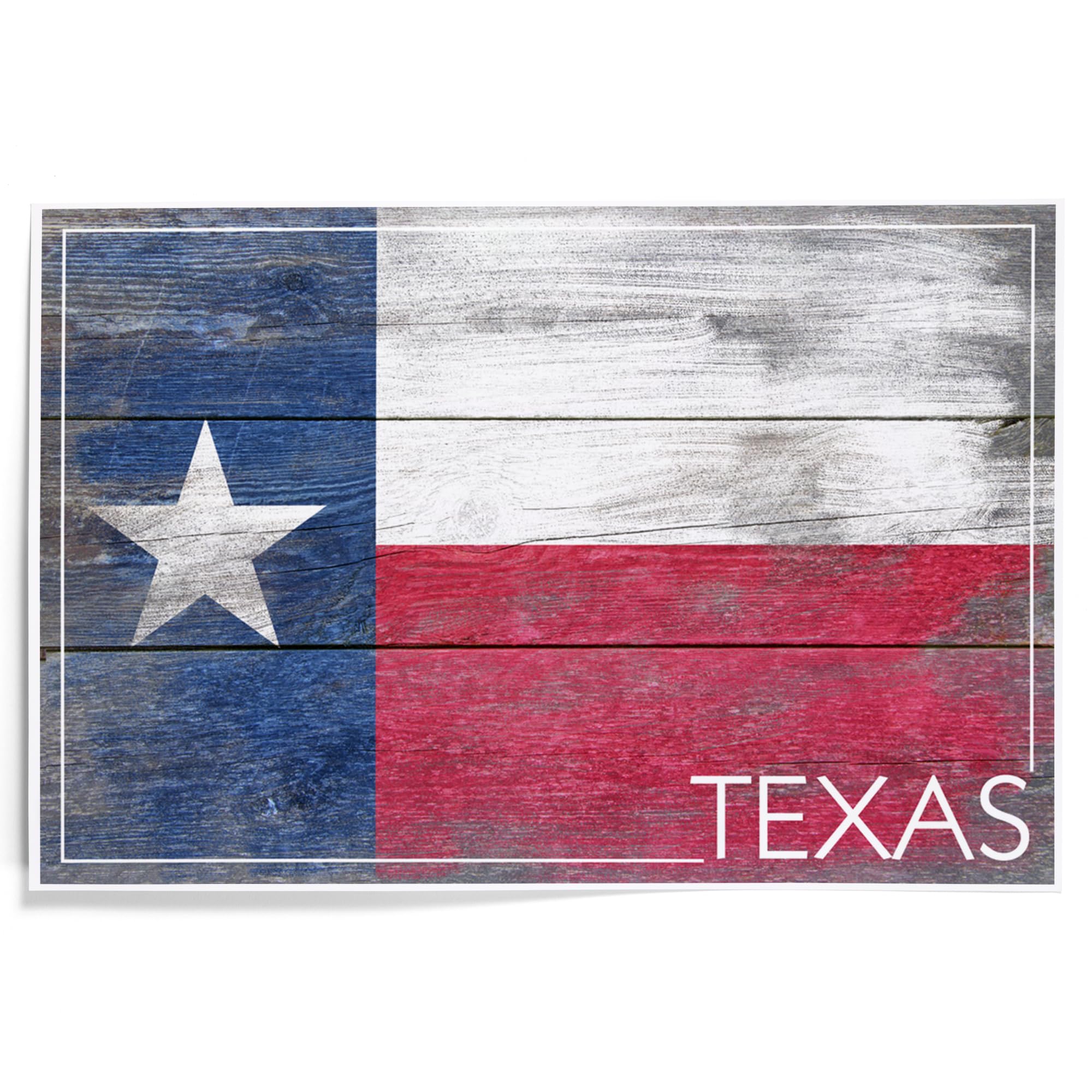 Lantern Press Rustic Texas State Flag (12x18 Art Print, Travel Poster Wall Decor)