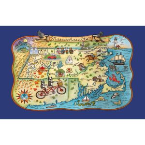 kay dee designs f2160 adventure destinations poster style tea towel, massachusetts