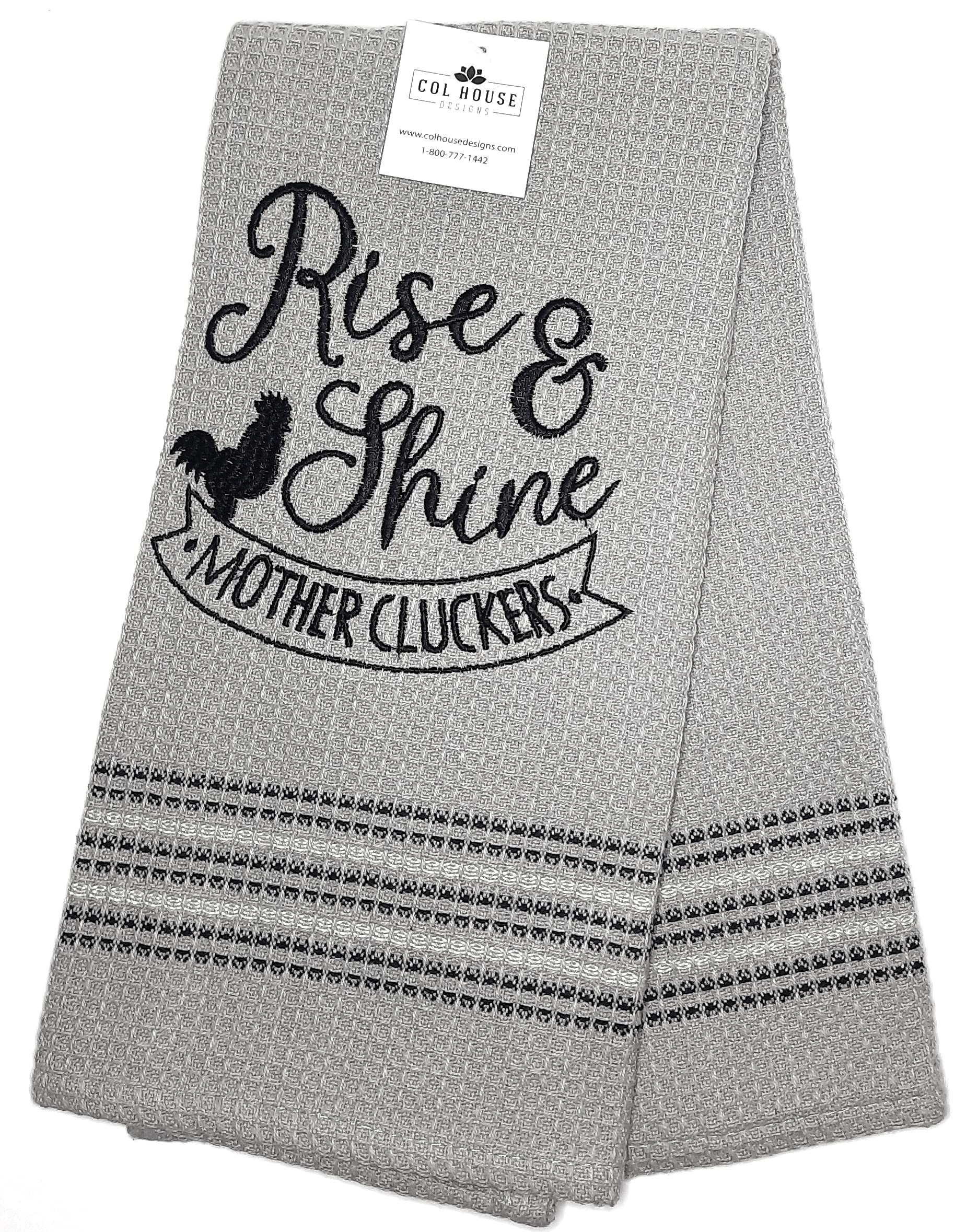 Fun and Cute Sayings Decorative Waffle Kitchen/Dish/Hand Towel Rise & Shine Mother Cluckers