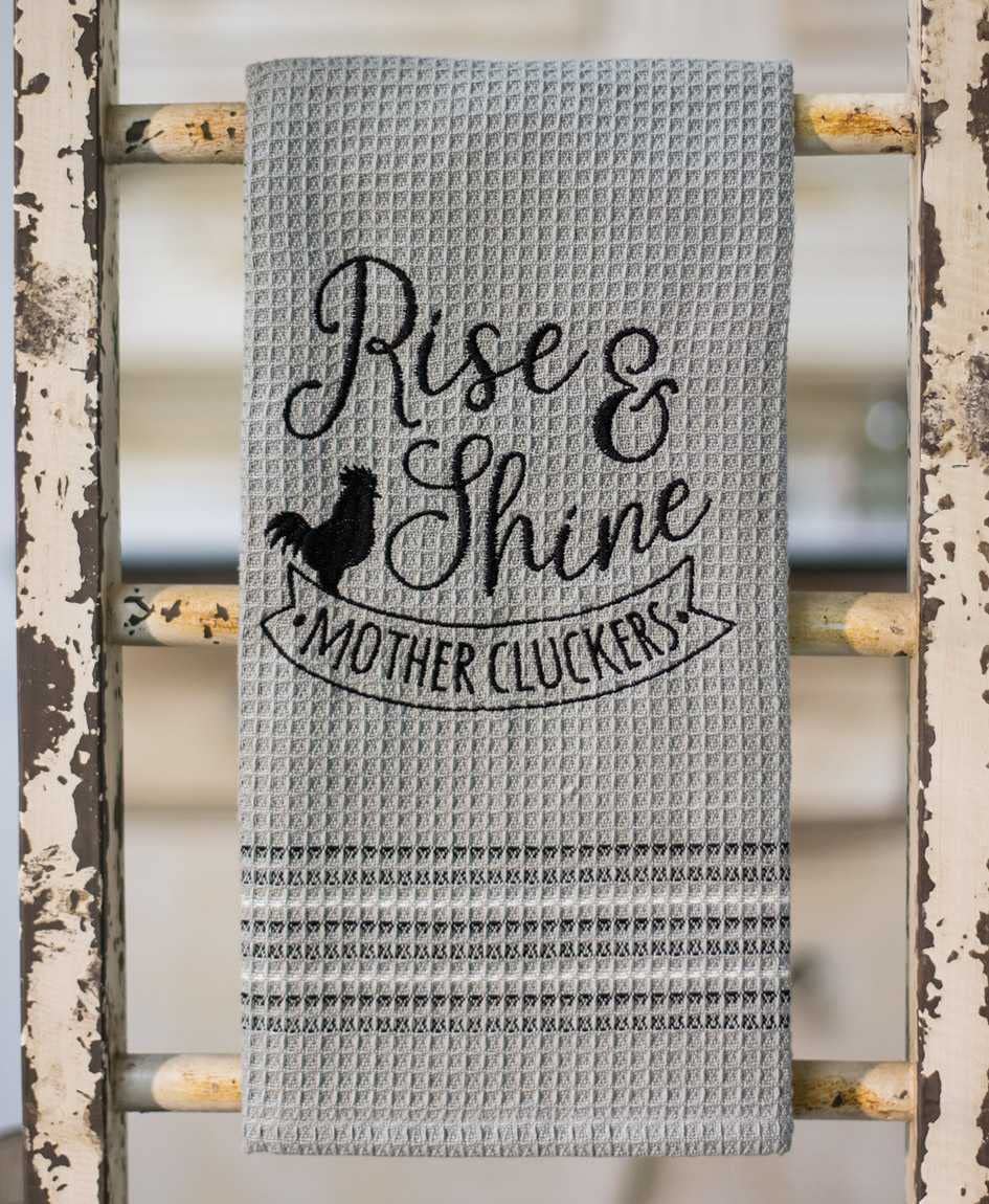 Fun and Cute Sayings Decorative Waffle Kitchen/Dish/Hand Towel Rise & Shine Mother Cluckers