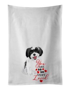 caroline's treasures wdk4035wtkt shih-tzu black and white #3 so loved white kitchen towel set of 2 dish towels decorative bathroom hand towel for hand, face, hair, yoga, tea, dishcloth, 19 x 25, whit