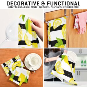 Kigai Kitchen Towels Set of 4, Lemon Pattern Highly Absorbent Dish Towels Reusable Cleaning Cloths Washable Tea Towels Hand Towel 28 x 18 Inch