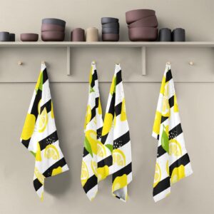 Kigai Kitchen Towels Set of 4, Lemon Pattern Highly Absorbent Dish Towels Reusable Cleaning Cloths Washable Tea Towels Hand Towel 28 x 18 Inch