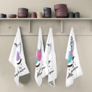 Tarity Cute Unicorn Kitchen Towels Set of 4 Pack Soft and Absorbent Dish Towels 28x18 in Large Cleaning Cloth Hand Towels with Hanging Loop Polyester Tea Towels Dish Rags