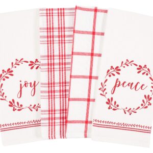 KAF Home Set of 4 Mixed Holiday Dish Towels - 100% Cotton, 18 x 28 Inches - Peace and Joy