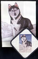 animal den siberian husky dish towel & potholder