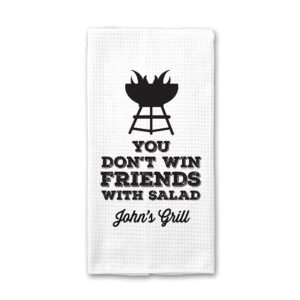 Personalized You Don't Win Friends With Salad Kitchen Towel | Custom Waffle Weave Dish Towel | Personalized Kitchen Towel | Men Grilling Gift | Personalized Dish Towel | Barbecue Gift | Men's Gift