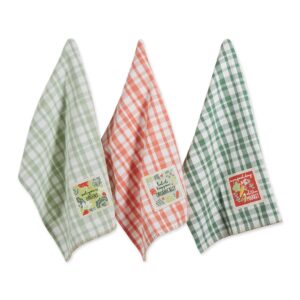 dii farmer's market collection machine washable, reusable kitchen, dishtowel set, 18x28 set, plaid patch, 3 piece