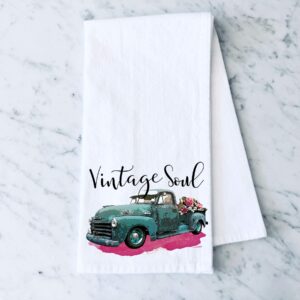 Vintage Soul Retro Farm Truck Flour Sack Cotton Tea Towel Kitchen Linen