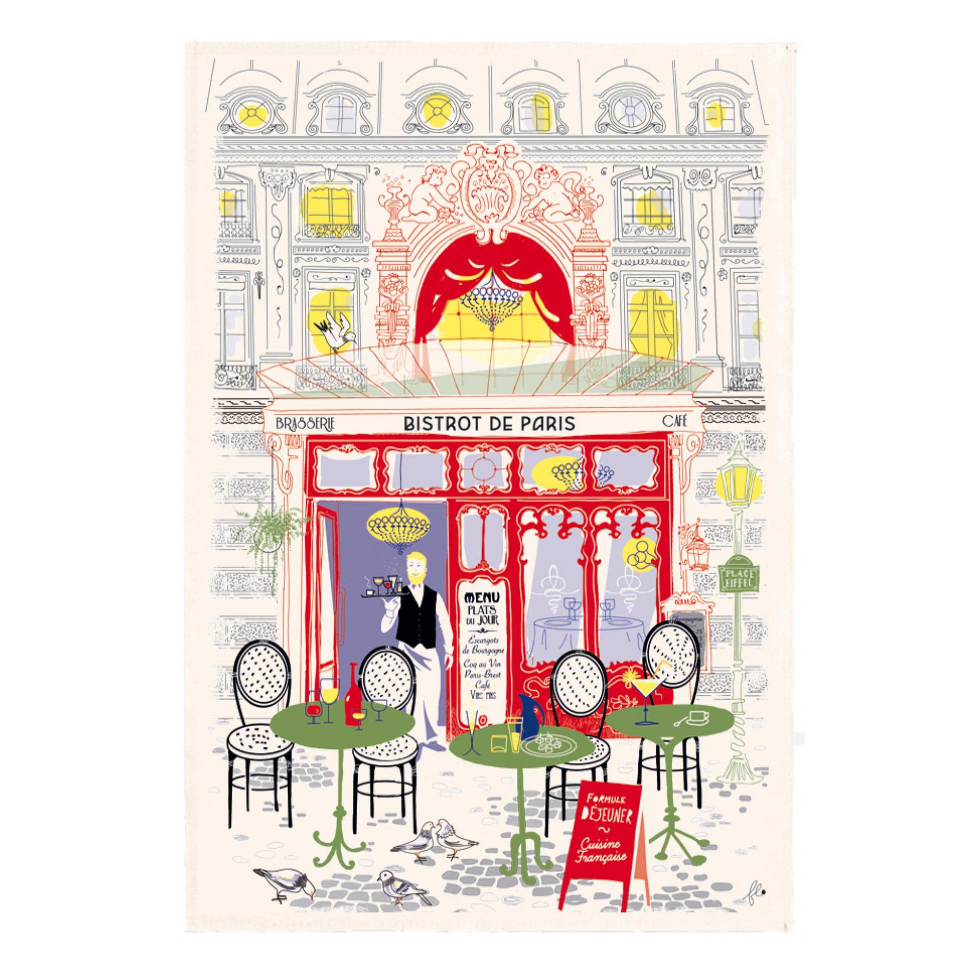 Torchons & Bouchons, Bistrot de Paris Façade (Paris Bistro) Printed Kitchen/ Tea Towel, 19" X 28", 100 Percent Cotton