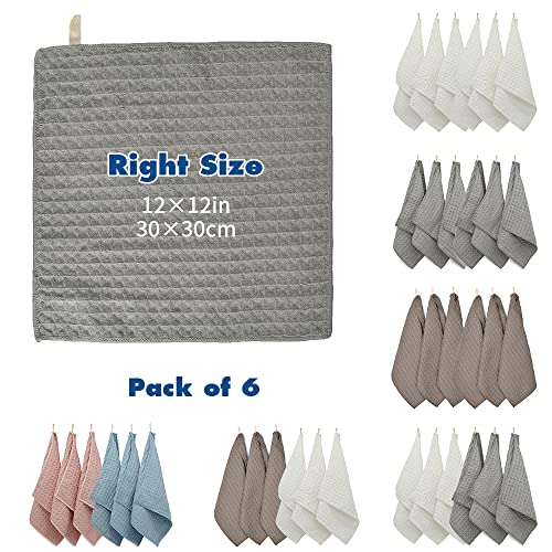 CMLANG Dish Cloth for Drying Dishes, Towels Kitchen Drying, Cloths 12×12, Towels, Original Microstar Fiber 6 Pack White3+Darkgrey3, White3pack+grey3pack