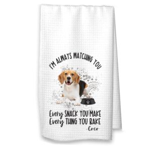 the creating studio personalized beagle kitchen towel, beagle gift, housewarming gift hostess gift always watching you (beagle w/name)