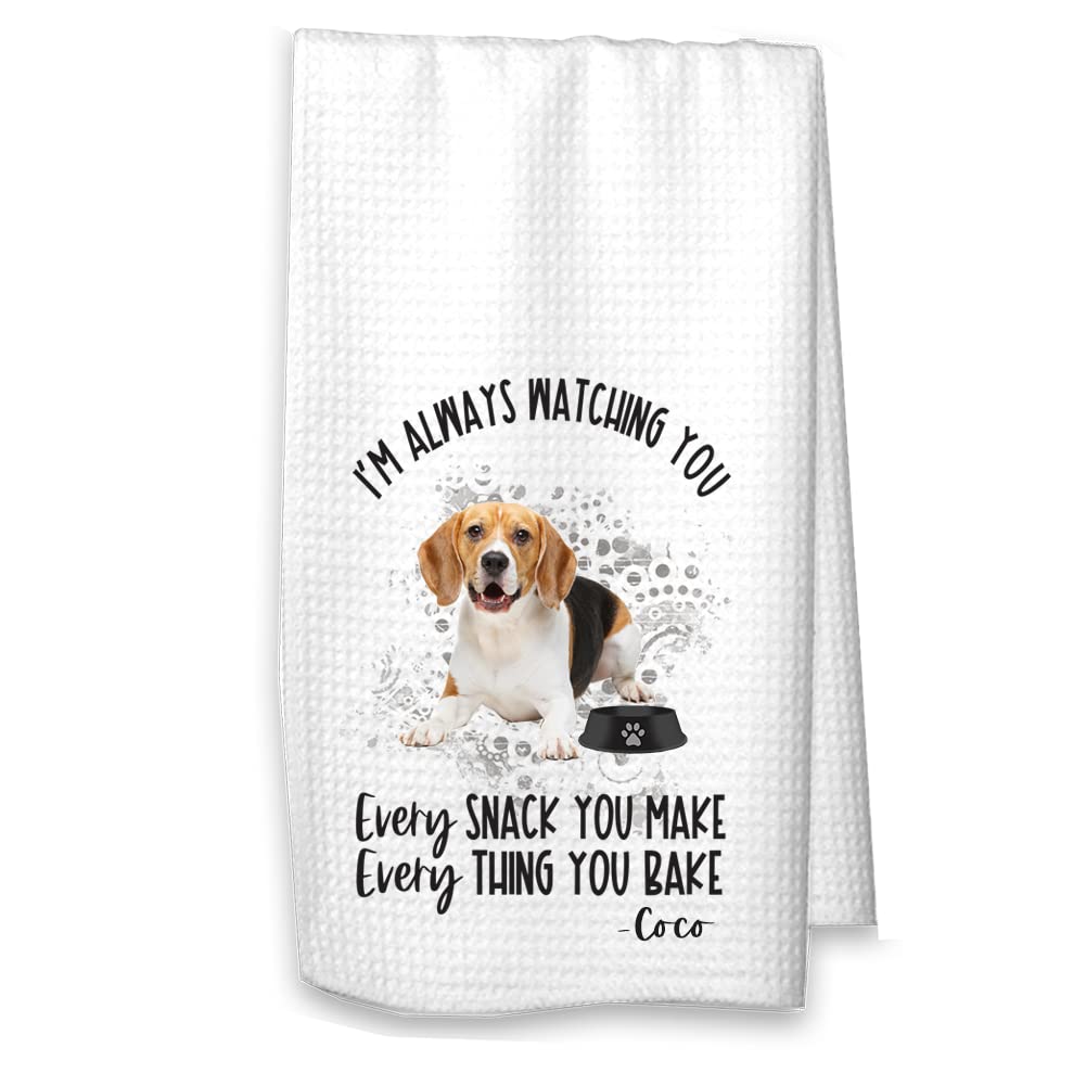 The Creating Studio Personalized Beagle Kitchen Towel, Beagle Gift, Housewarming Gift Hostess Gift Always Watching You (Beagle w/Name)