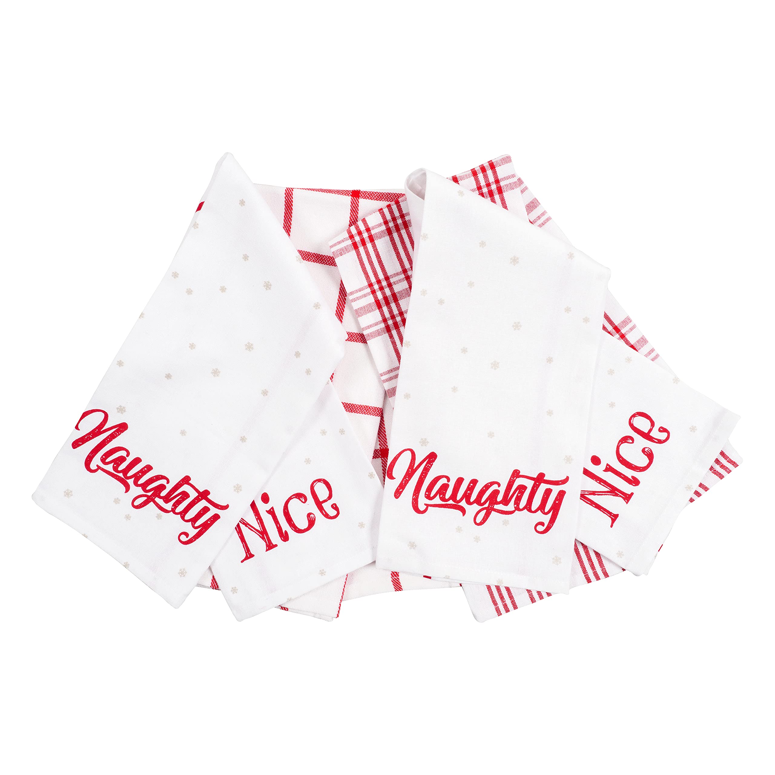 KAF Home Pantry Holiday Naughty Nice Kitchen Dish Towel Set of 4, Cotton Rich, 18 x 28-inch