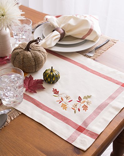 DII 100% Cotton Table Runner Fall Leaves with Corner Border 14x108,