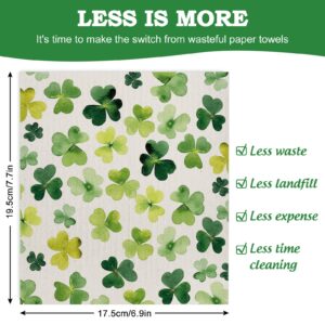 n St. Patrick's Day Swedish Kitchen Dishcloth Watercolor Green Shamrock Absorbent Cotton Kitchen Towel for Party Home Housewarming Cleaning Counter Wipes, 7 x 8 Inch, 6Pcs