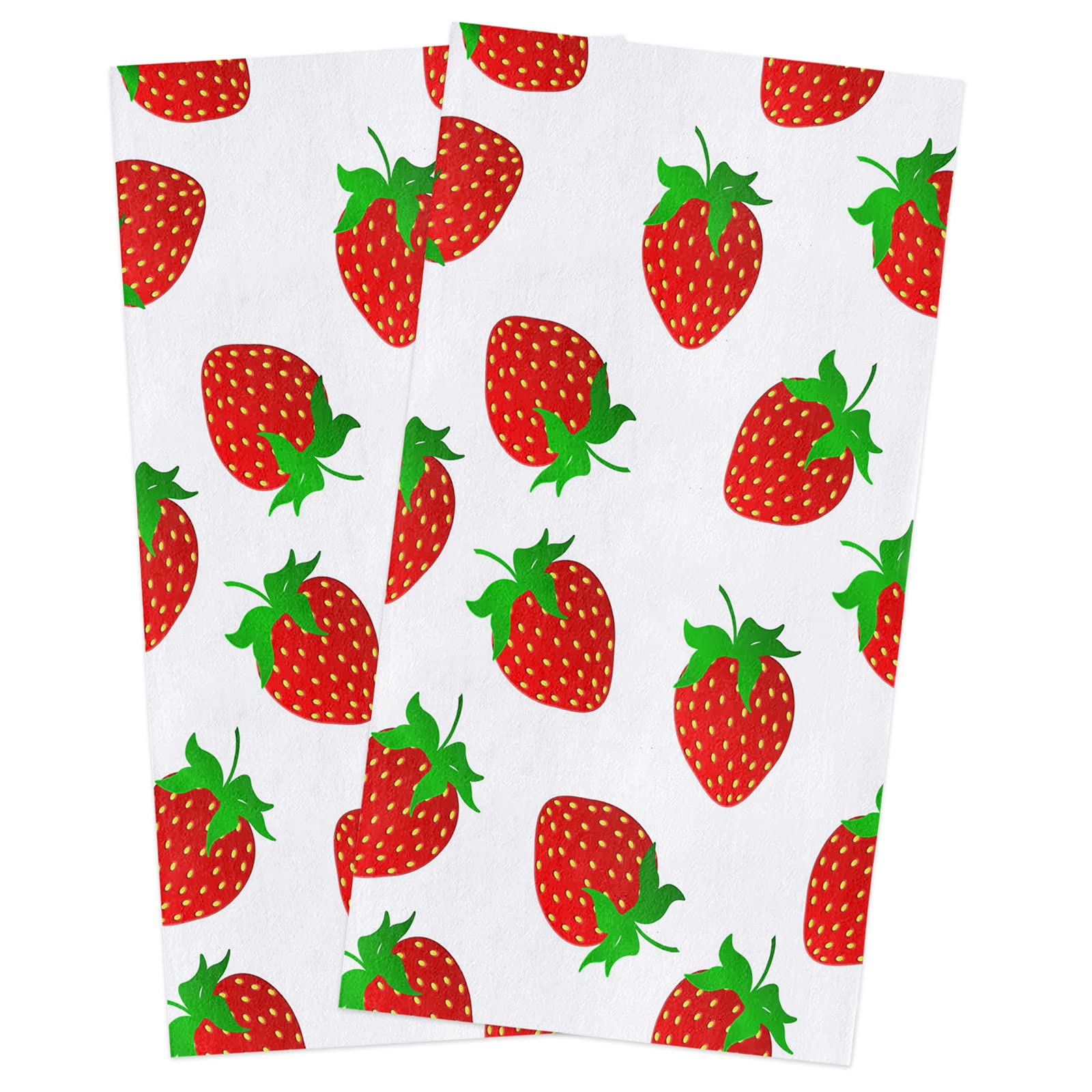 Big buy store Strawberry Sweet Fruit Kitchen Dish Towels Set of 2, Soft Lightweight Microfiber Absorbent Hand Towel Red Green Tea Towel for Kitchen Bathroom 18x28in