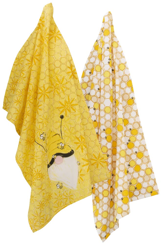 Boston International Cotton Kitchen Dishcloth Tea Towels, Set of 2, 28 x 18-Inches, Bee Gnome