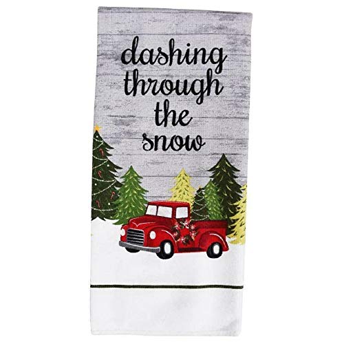 Greenbrier Set of 2 Christmas Dashing Through The Snow Microfiber Kitchen Towels, 15x25 in Red Truck Dishcloths Tea