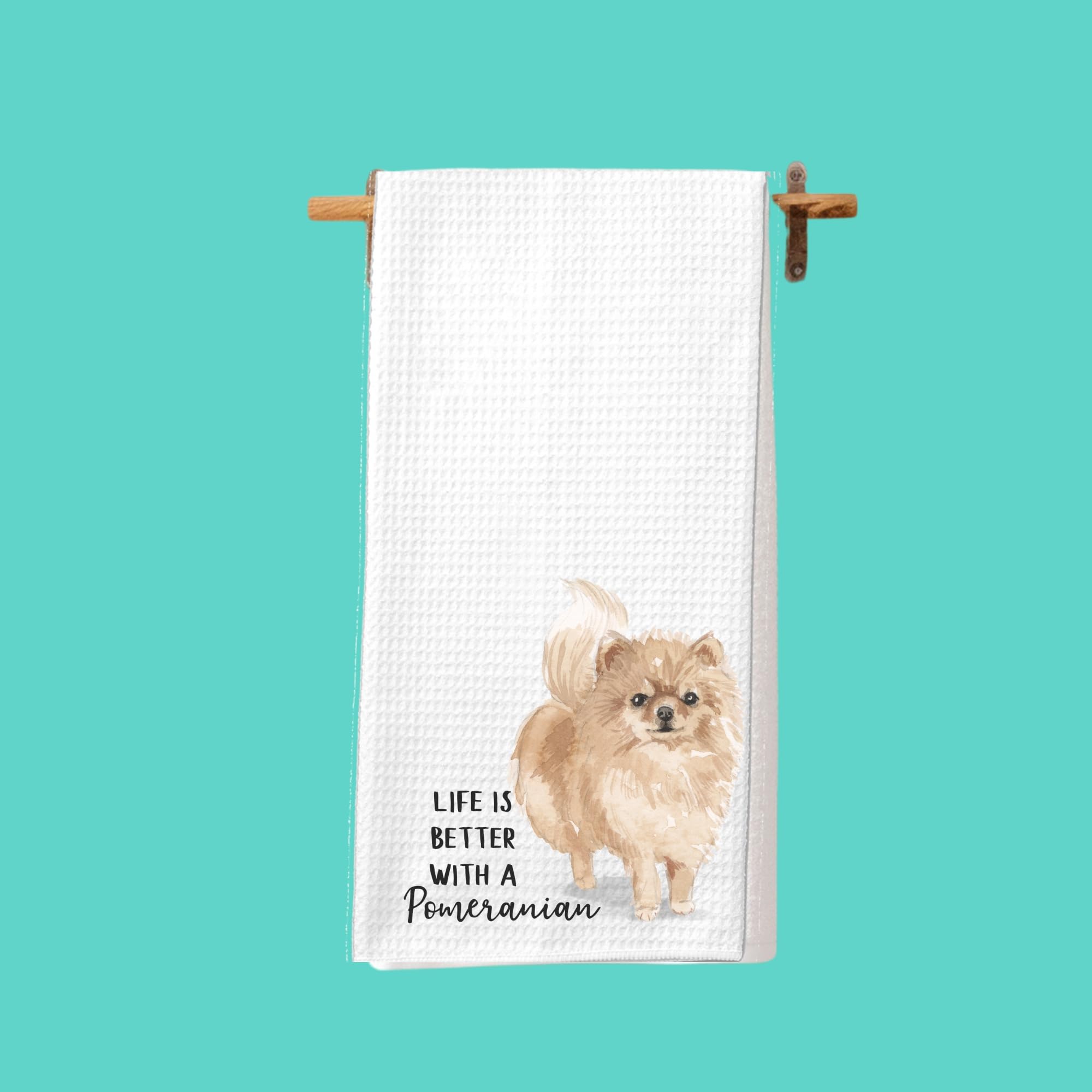 Watercolor Life is Better with a Pomeranian Microfiber Kitchen Tea Bar Towel Gift for Animal Dog Lover