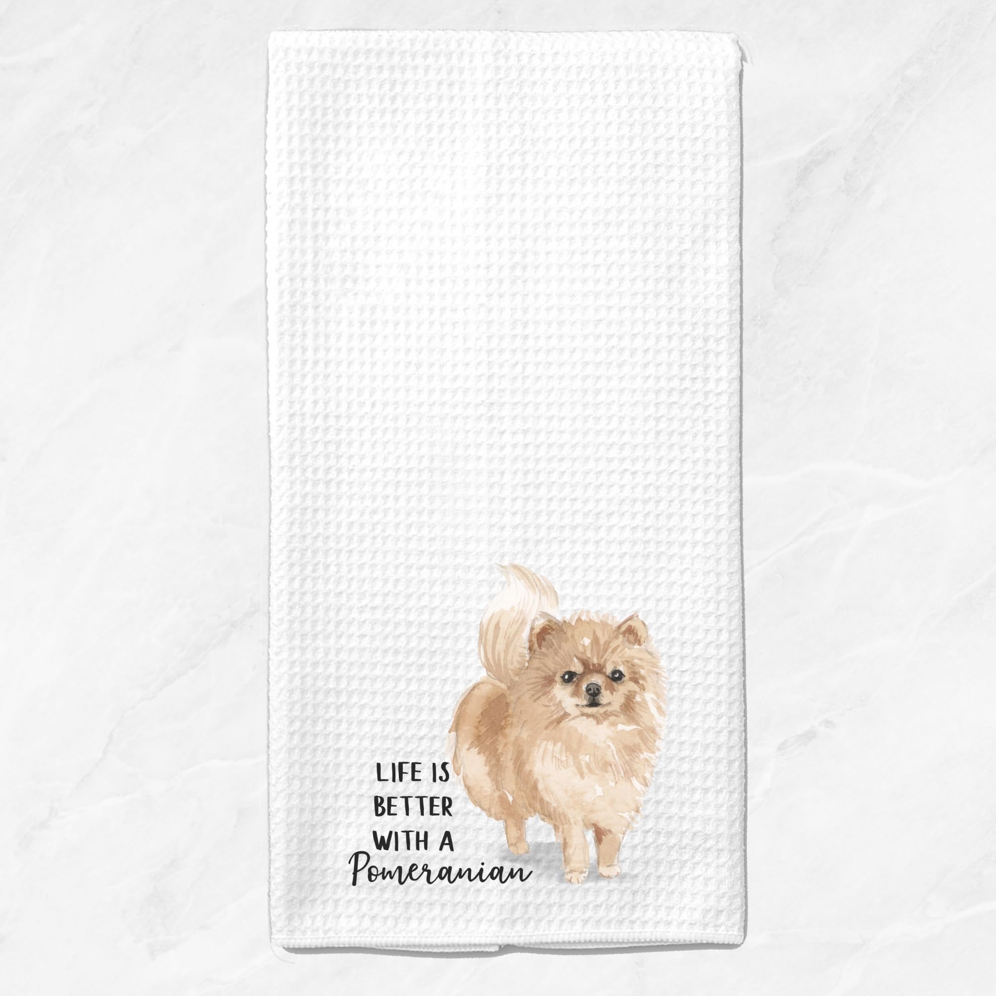 Watercolor Life is Better with a Pomeranian Microfiber Kitchen Tea Bar Towel Gift for Animal Dog Lover