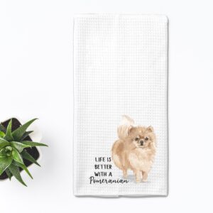 Watercolor Life is Better with a Pomeranian Microfiber Kitchen Tea Bar Towel Gift for Animal Dog Lover