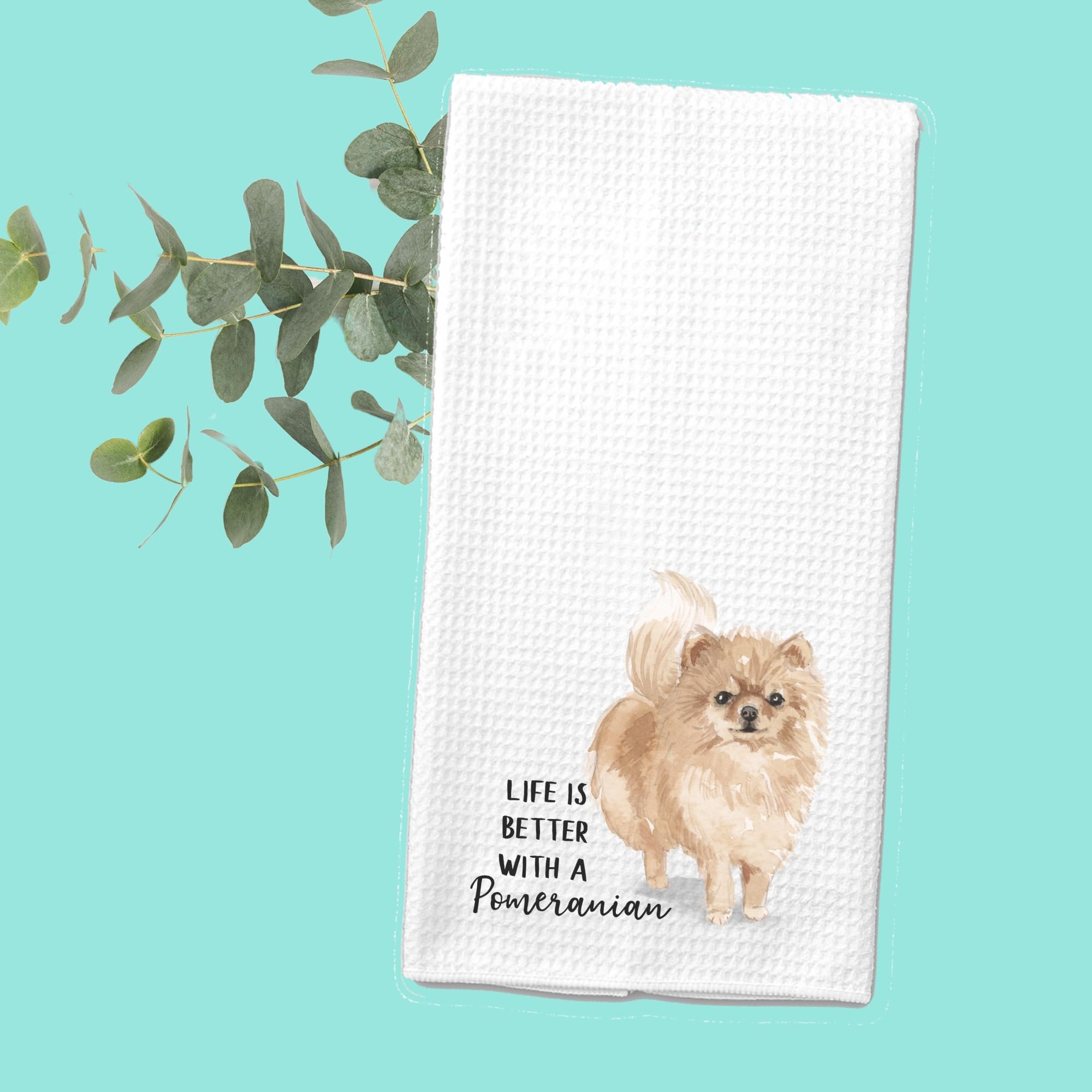 Watercolor Life is Better with a Pomeranian Microfiber Kitchen Tea Bar Towel Gift for Animal Dog Lover