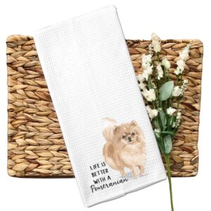 Watercolor Life is Better with a Pomeranian Microfiber Kitchen Tea Bar Towel Gift for Animal Dog Lover