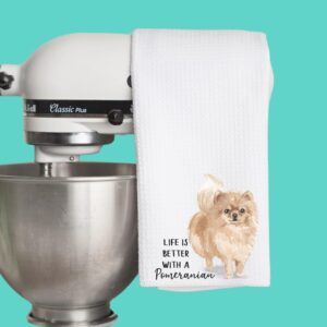 Watercolor Life is Better with a Pomeranian Microfiber Kitchen Tea Bar Towel Gift for Animal Dog Lover