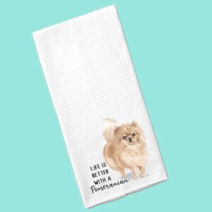 Watercolor Life is Better with a Pomeranian Microfiber Kitchen Tea Bar Towel Gift for Animal Dog Lover