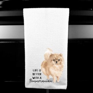 Watercolor Life is Better with a Pomeranian Microfiber Kitchen Tea Bar Towel Gift for Animal Dog Lover